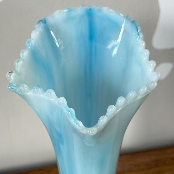 Bournique Accents Antique Bournique Slag Art Glass Swung Vase Usa Blue Beaded Rim Kokomo